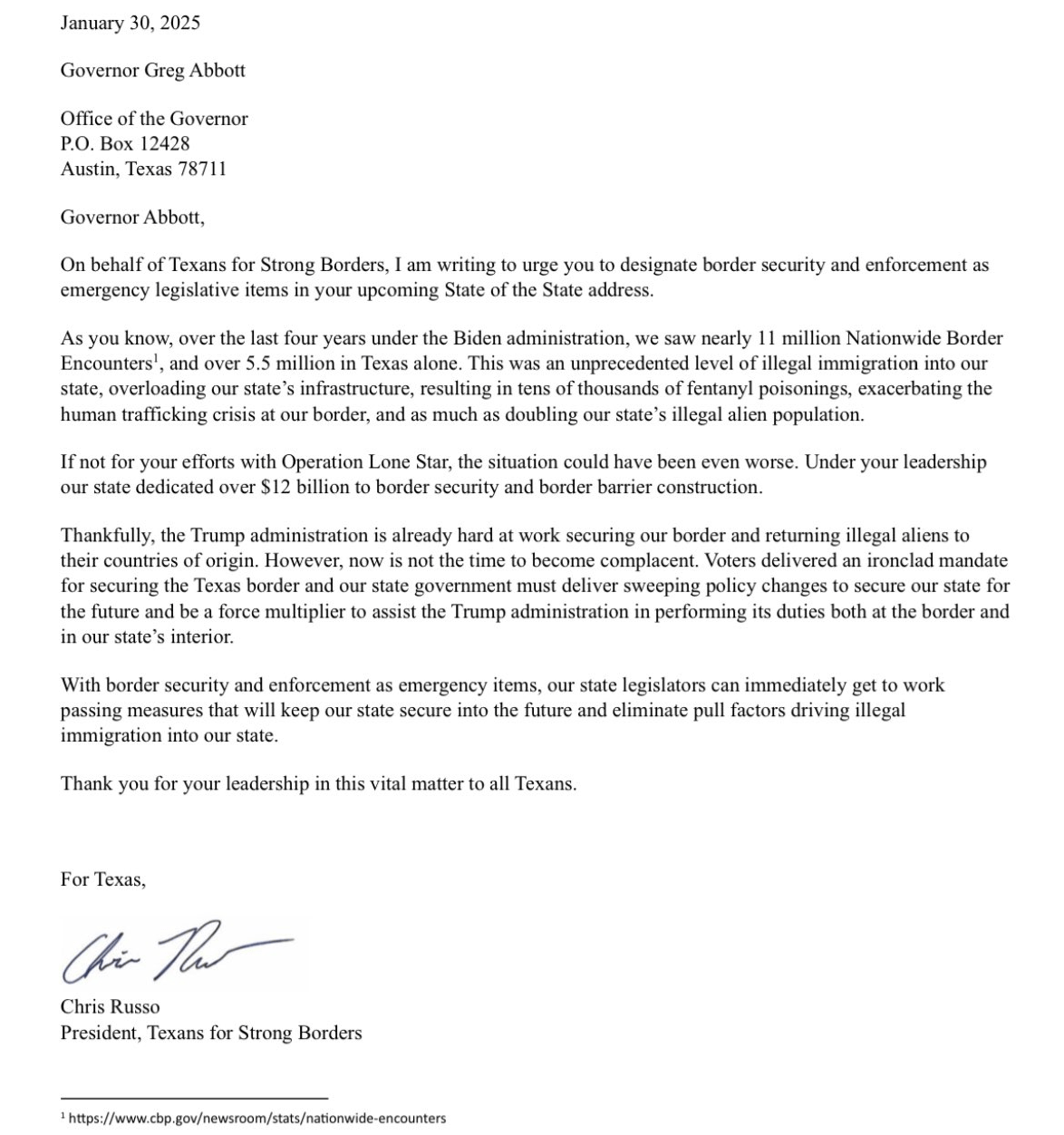Strong Borders Newsletter 1/31/25 - Abbott to Announce Legislative ...